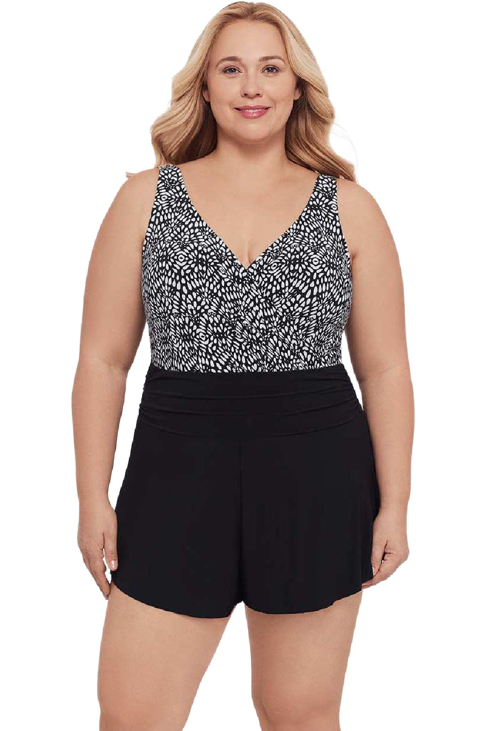 Trimshaper Plus Balinese Block Rebecca Romper, Black/white