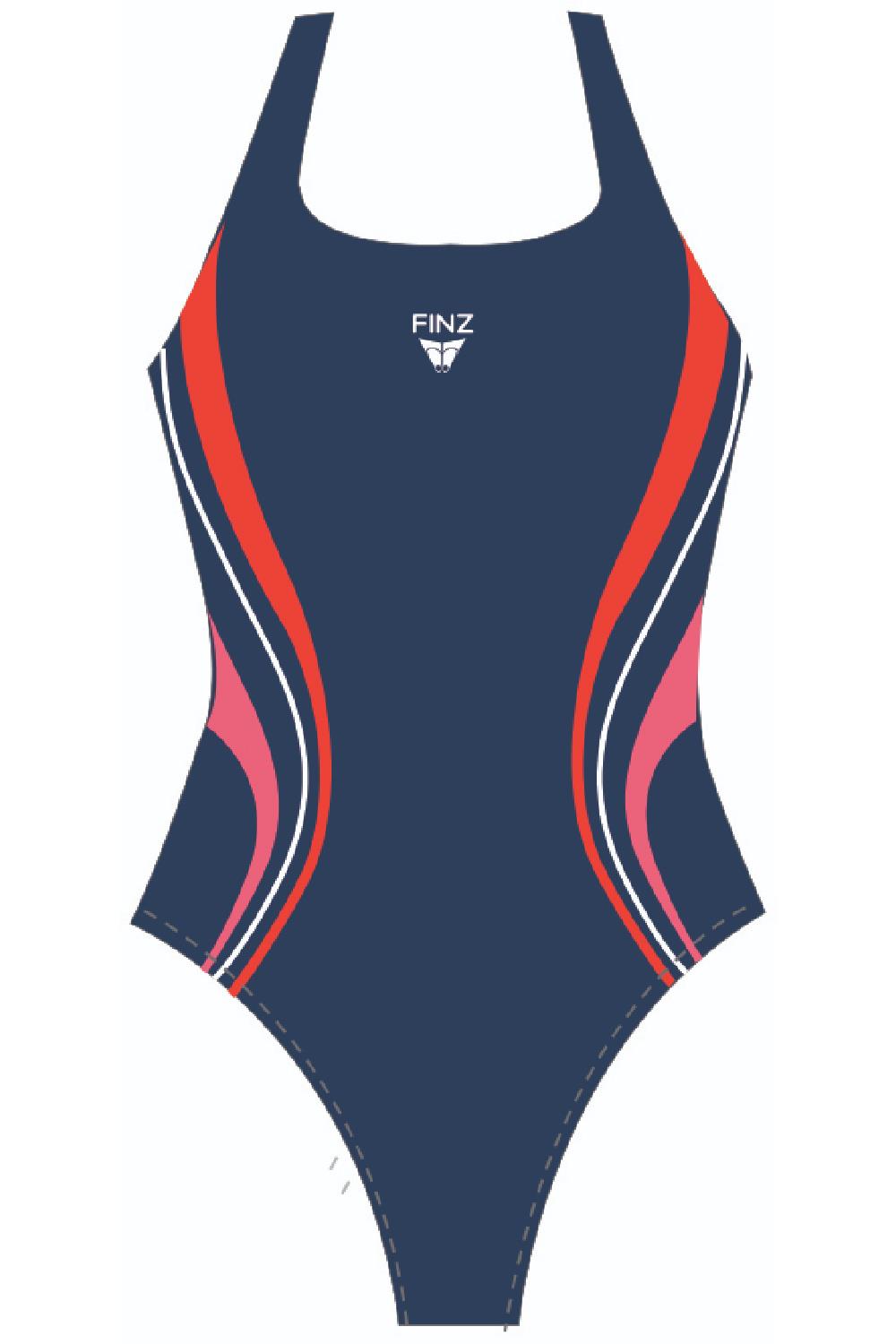 Finz Sway Action Splice Swimsuit, Navy/ Red Hot