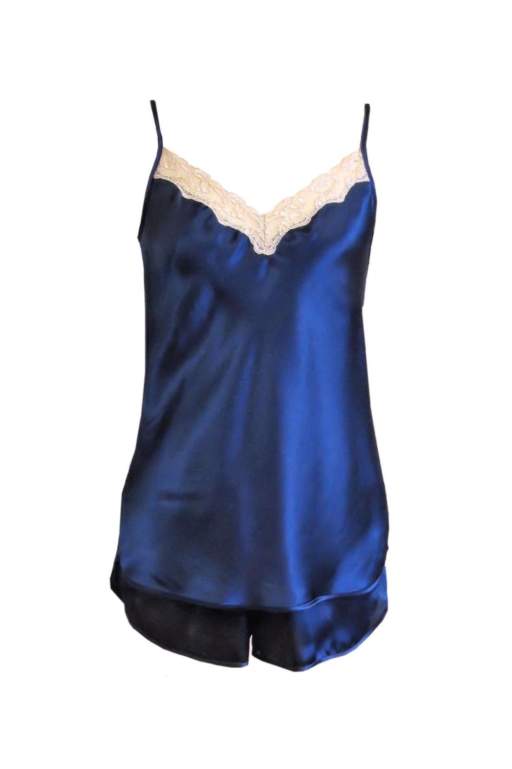 Shadowline Plus Satin Cami & Tap Pant Set, Black