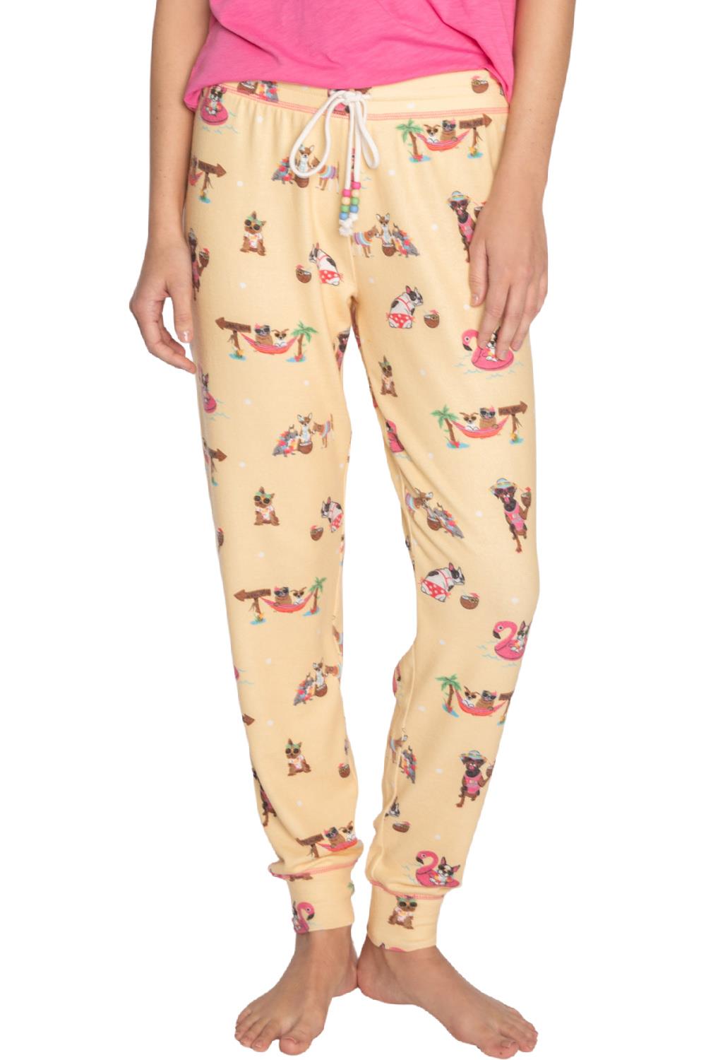 PJ Salvage Spring Break Dogs Lounge Pants, Yellow mist